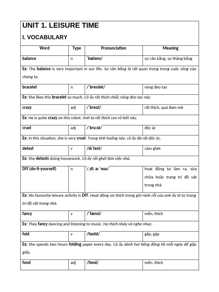Unit 1. Leisure Time | PDF