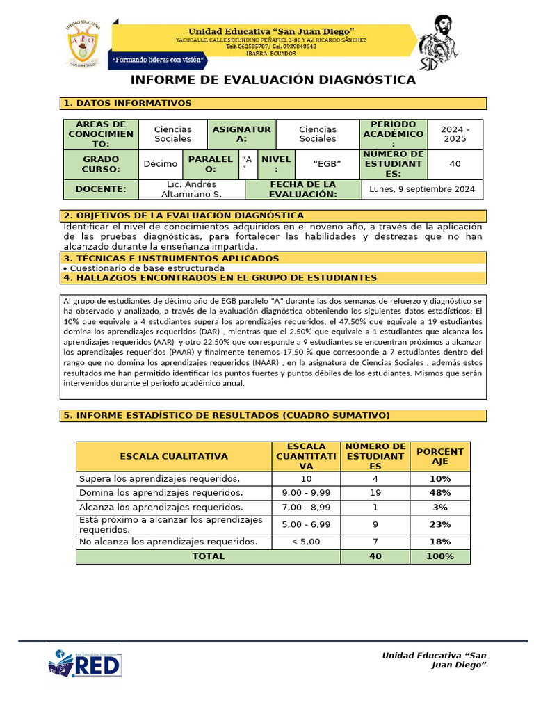Informe de Evaluación Diagnostica - Décimo A | PDF | Evaluación | Modificación de comportamiento