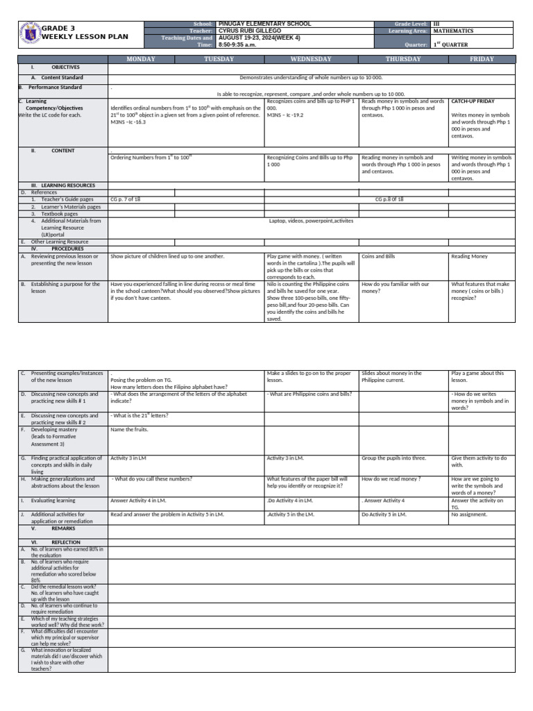 WLP - Mathematics 3 - Q1 - W4 | PDF