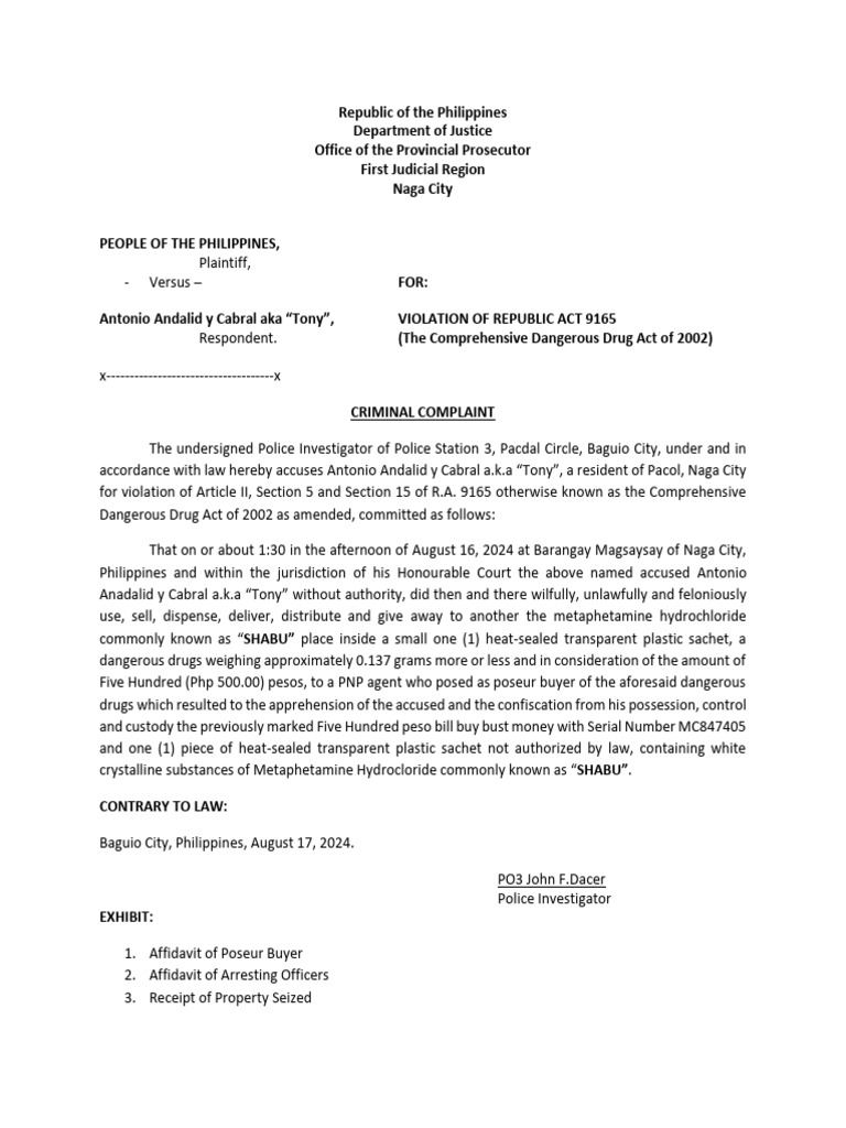 Legal Forms Week 10 - Criminal Complaint | PDF