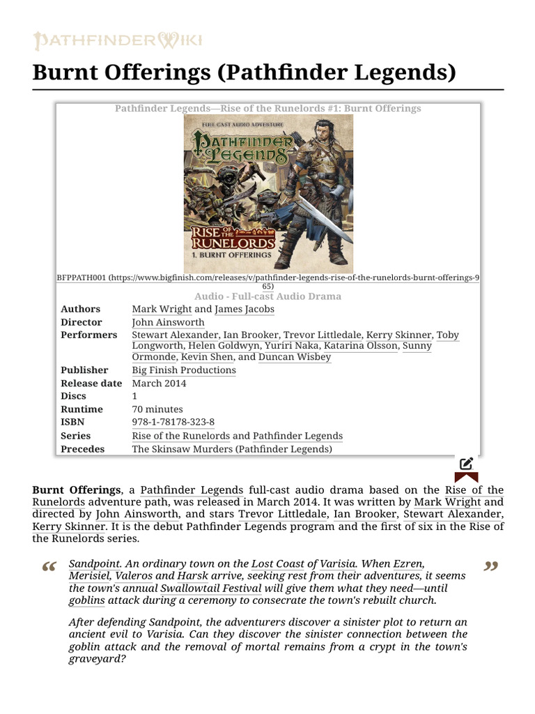 Burnt Offerings (Pathfinder Legends) - PathfinerWiki | PDF