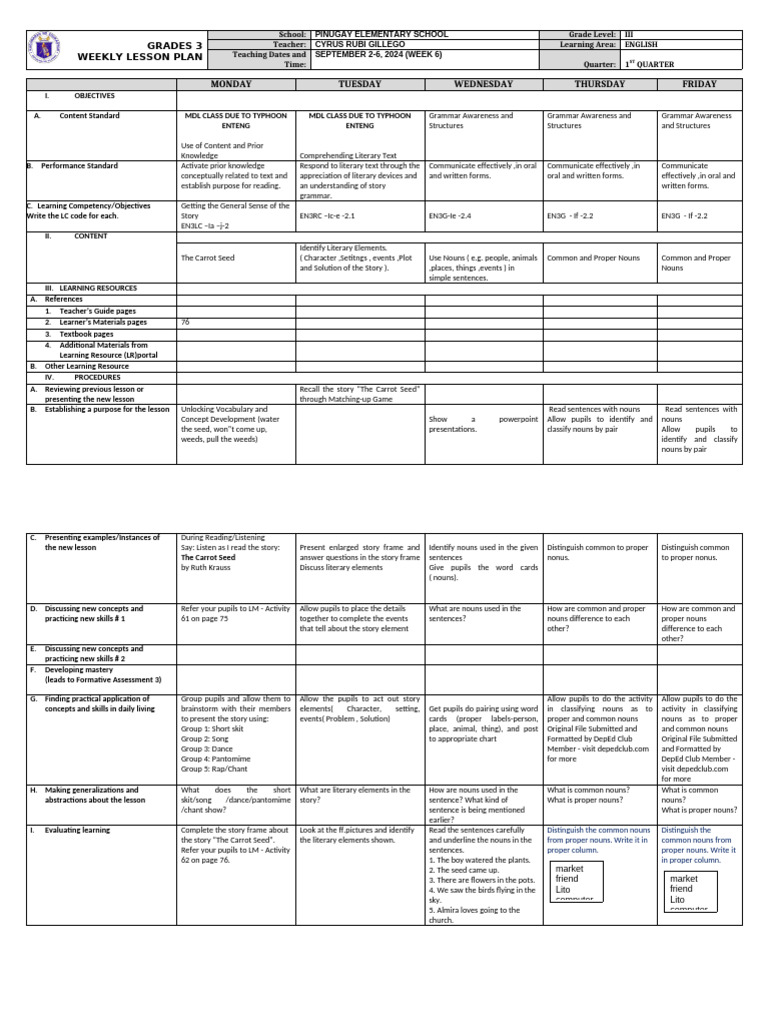 WLP - English 3 - Q1 - W6 | PDF
