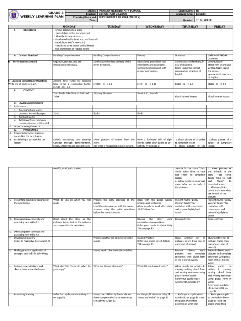 WLP - English 3 - Q1 - W7 | PDF
