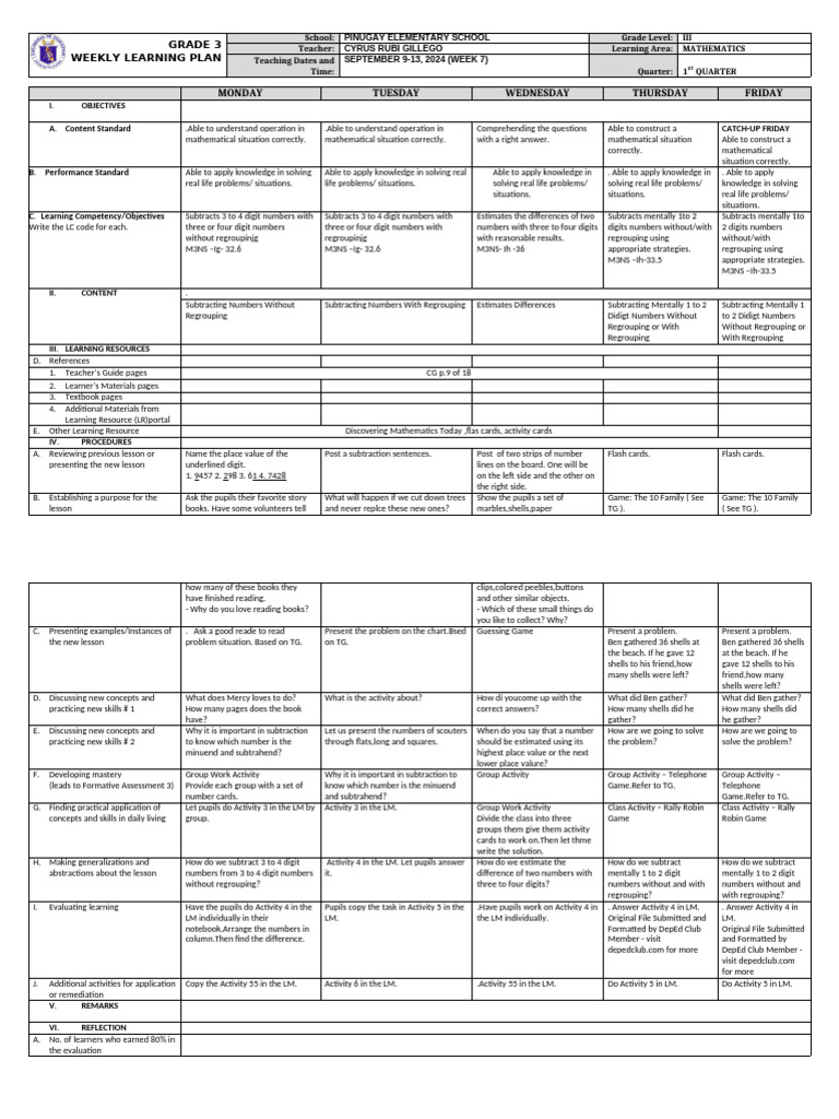 WLP - Mathematics 3 - Q1 - W7 | PDF