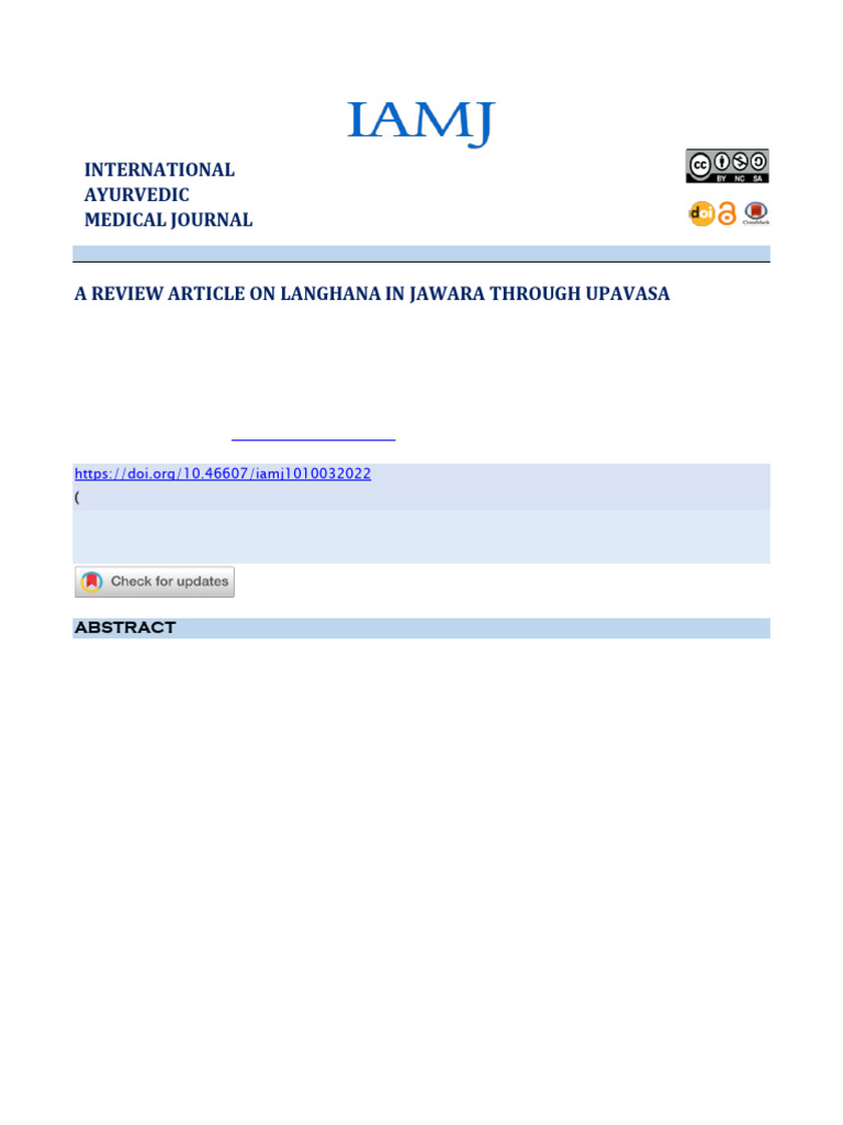 A Review Article On Langhana in Jawara Through Upavasa | PDF