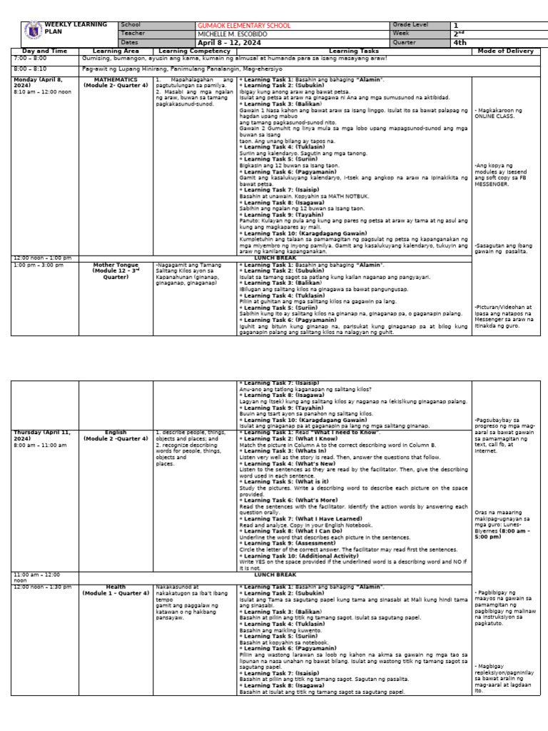 WLP Week 2 Quarter 4 | PDF