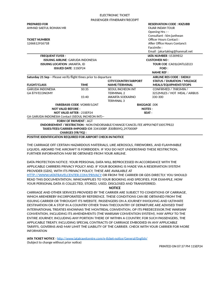 Electronic Ticket | PDF