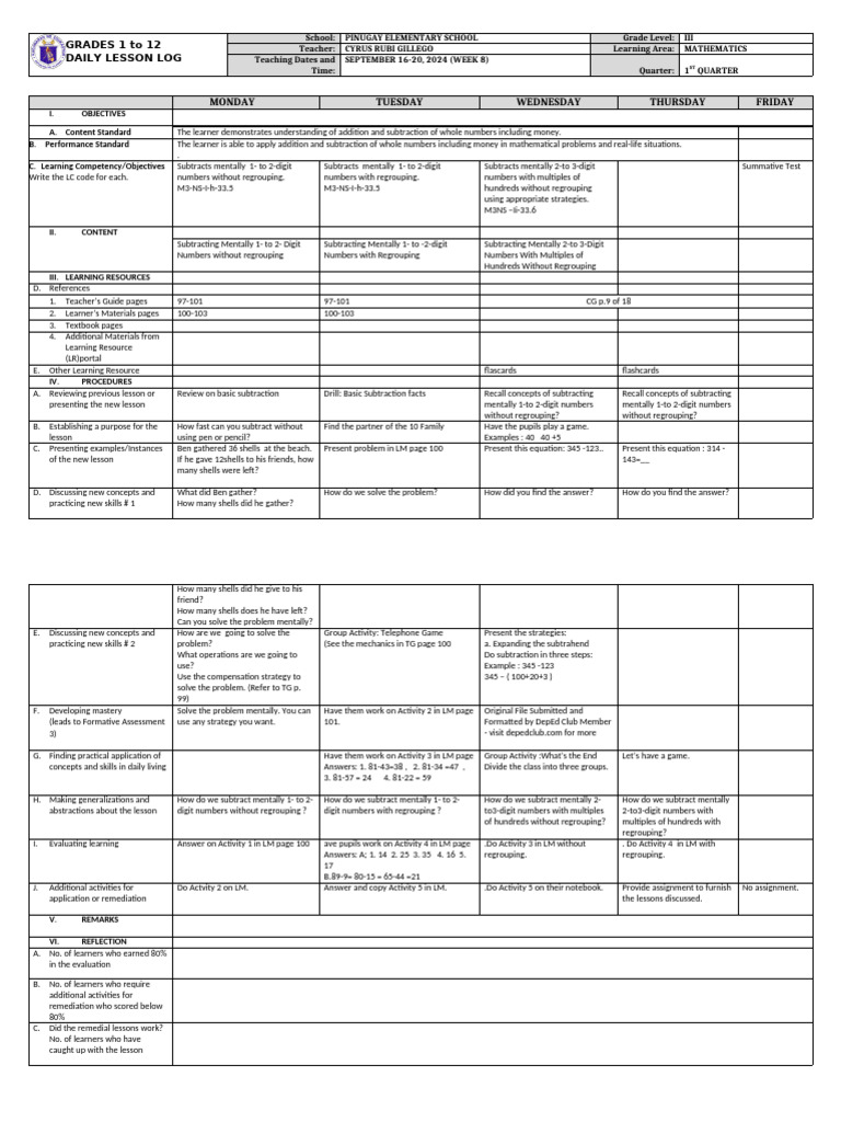 WLP - Mathematics 3 - Q1 - W8 | PDF