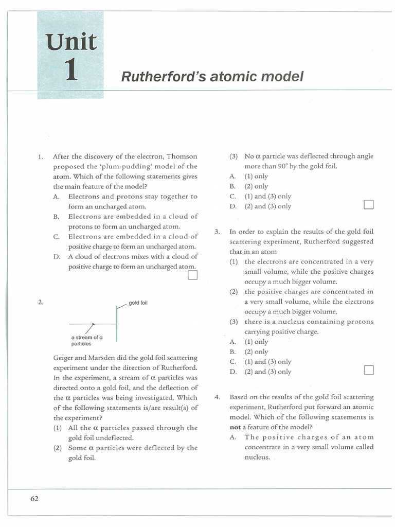 E2 Unit 1 Rutherford's Atomic Model | PDF