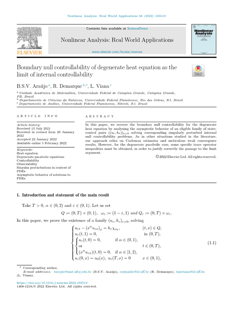 Boundary Null Controllability of Degenerate Heat Equation Viana | PDF ...