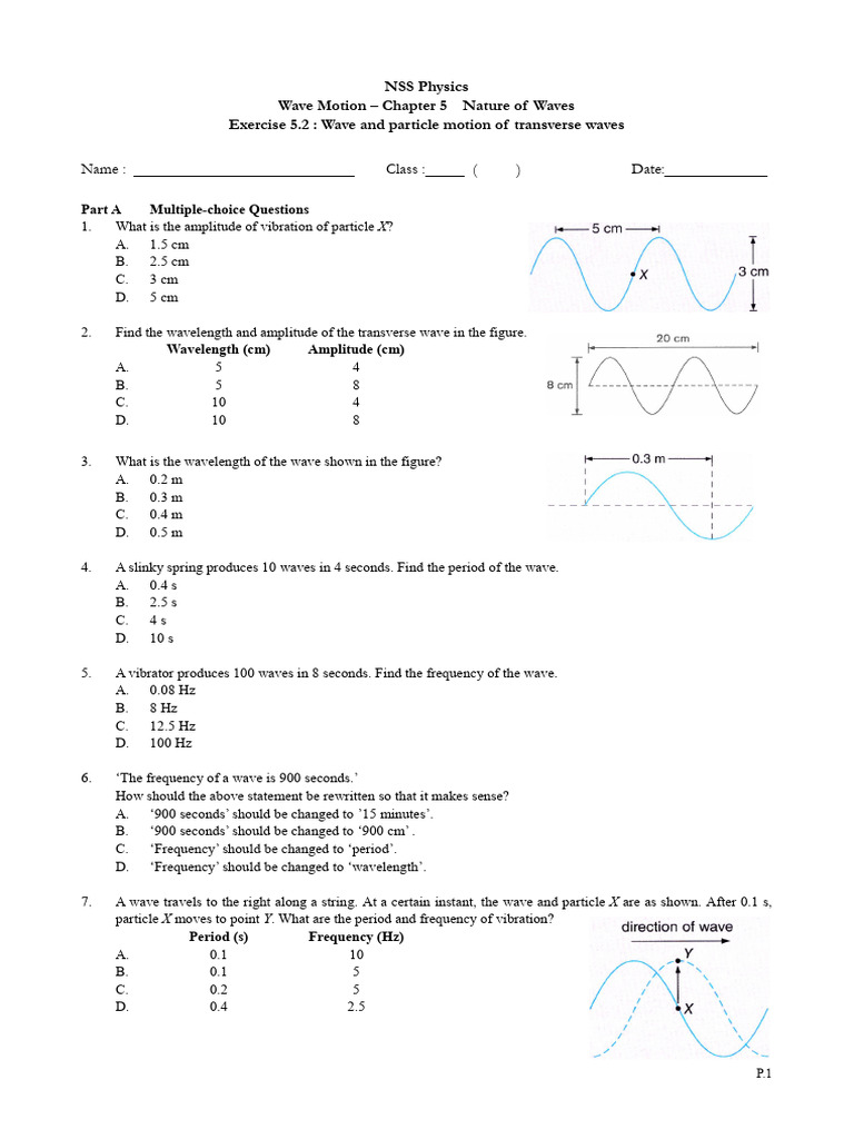 Exercise 5.2 Wave and Particle Motion of Transverse Waves | PDF