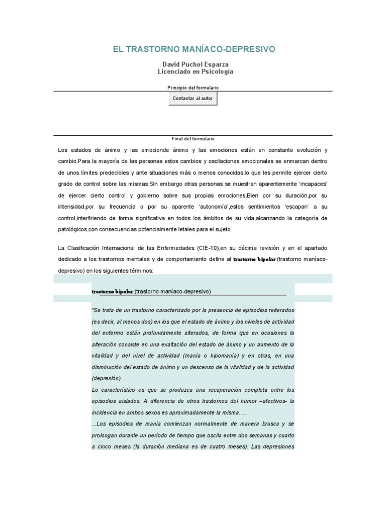 El Trastorno Maníaco | PDF | Desorden bipolar | Estado de ánimo ...