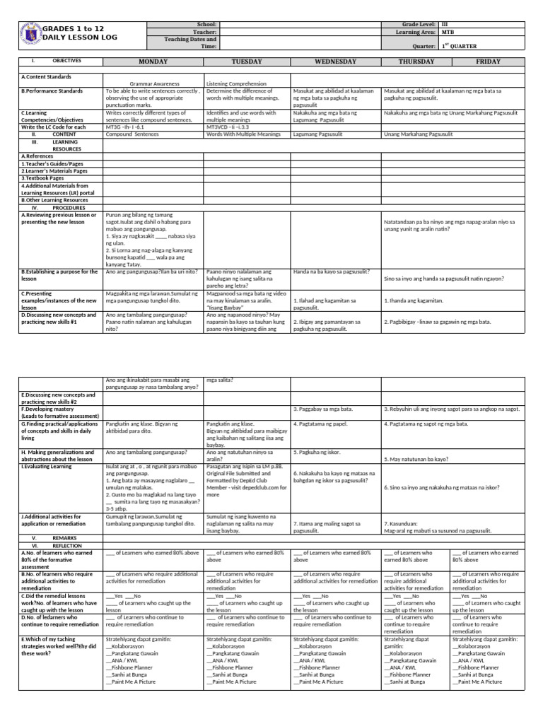 DLL - MTB 3 - Q1 - W10 | PDF