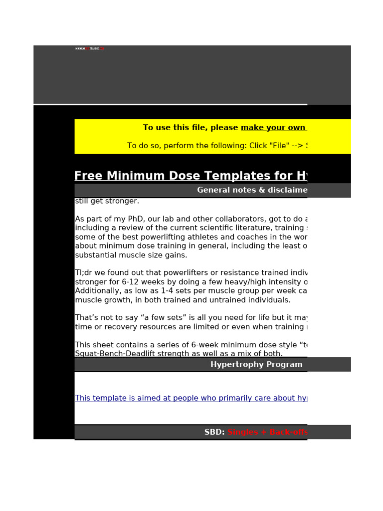 Minimum Effective Dose For Strength & Hypertrophy - 5 Free Programs | PDF