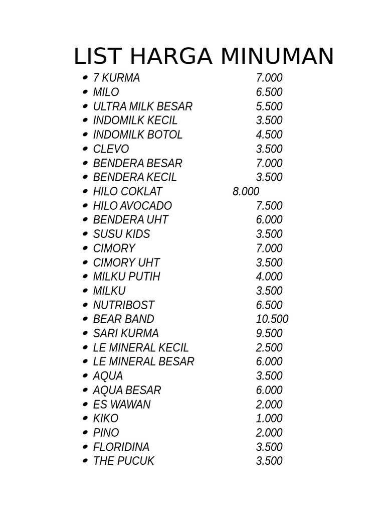 List Harga Minuman | PDF