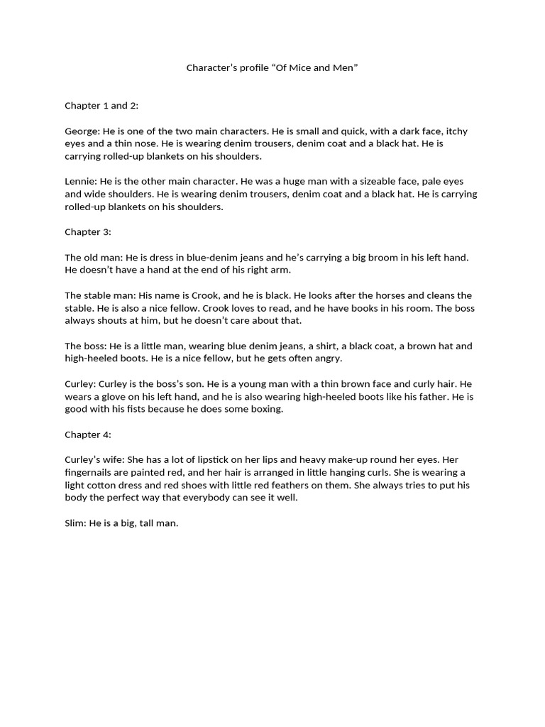 Presentation Characters (Of Mice and Men) | PDF