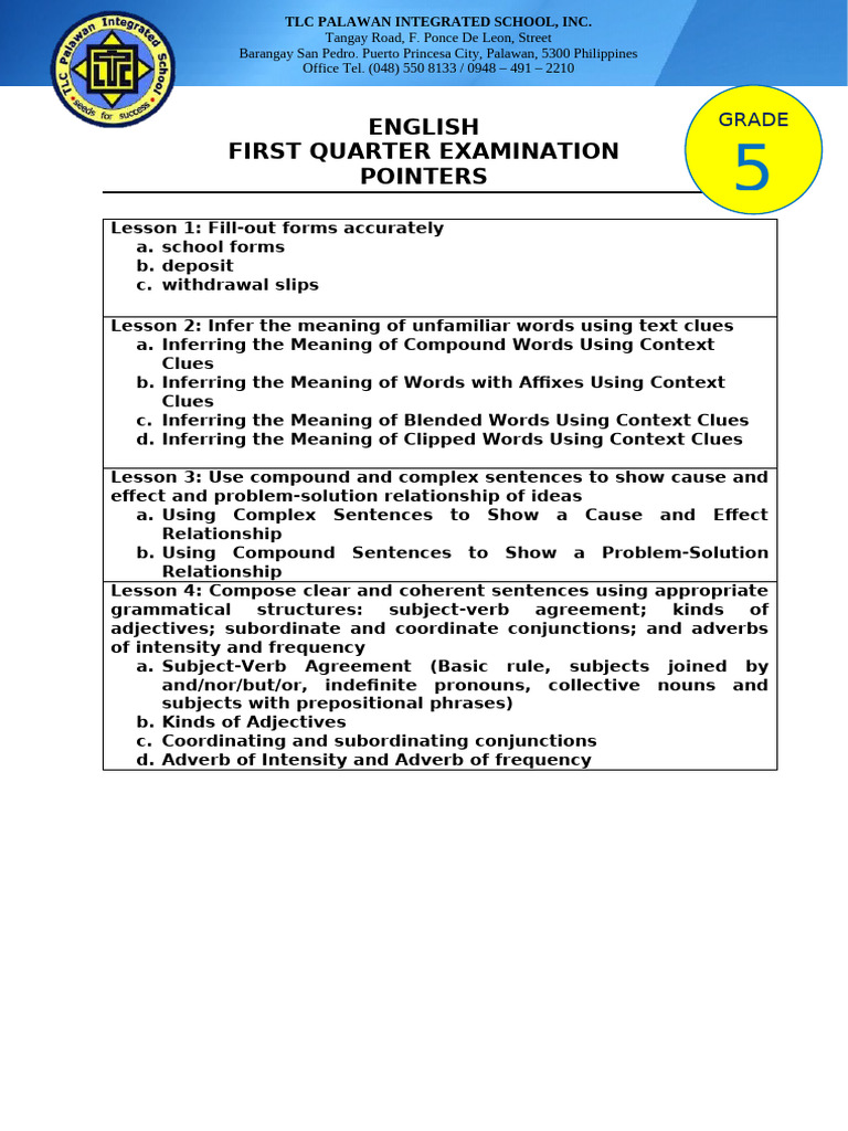 English Grade 5 Pointers | PDF