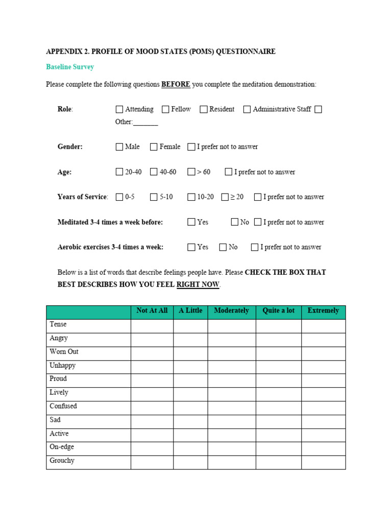 Profile Of Mood States Test