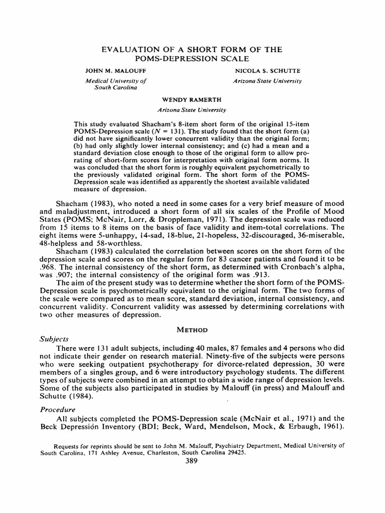 J Clin Psychol - May 1985 - Malouff - Evaluation of A Short Form of The ...