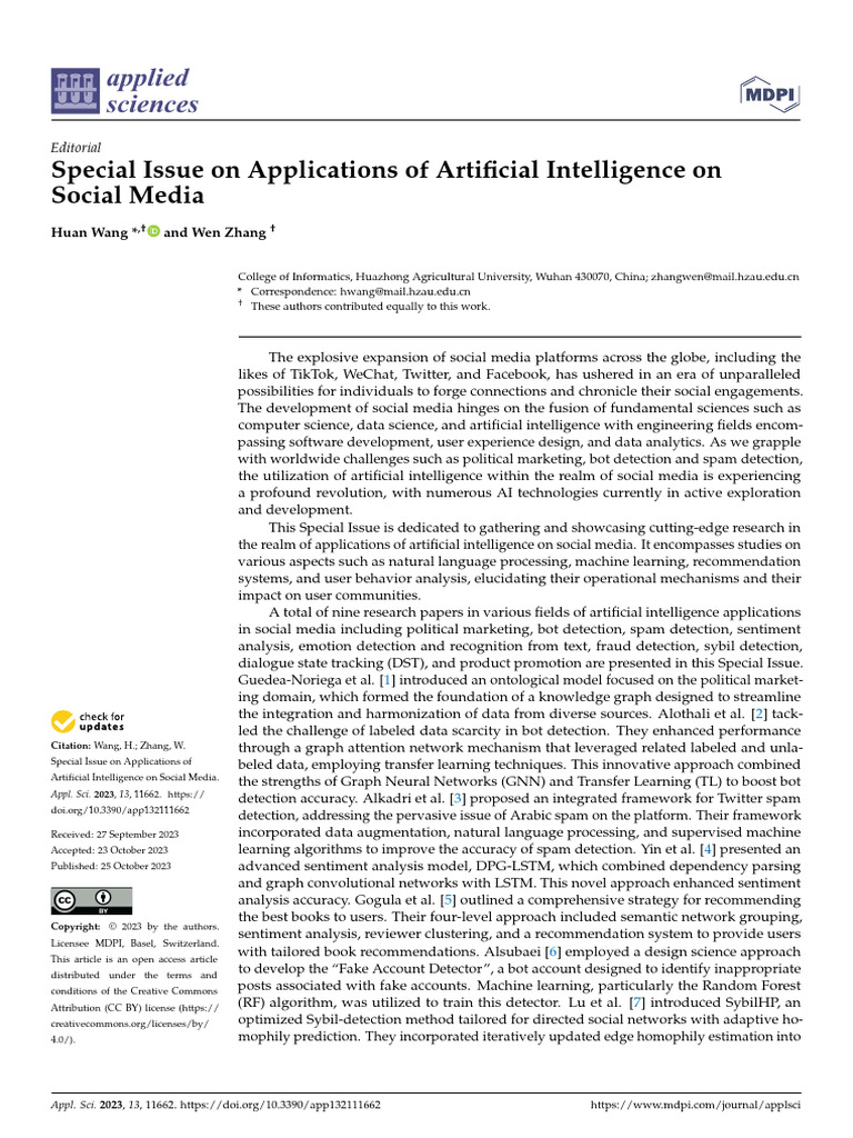 Special Issue On Applications of Artificial Intelligence On SM | PDF