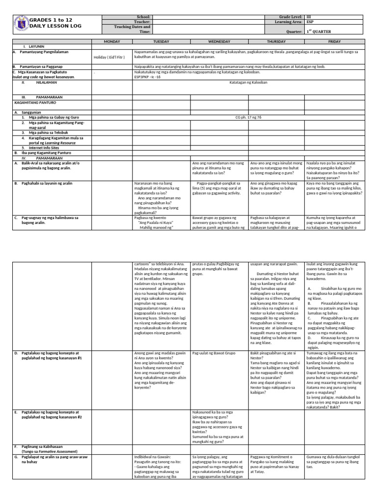 DLL - Esp 3 - Q1 - W4 | PDF