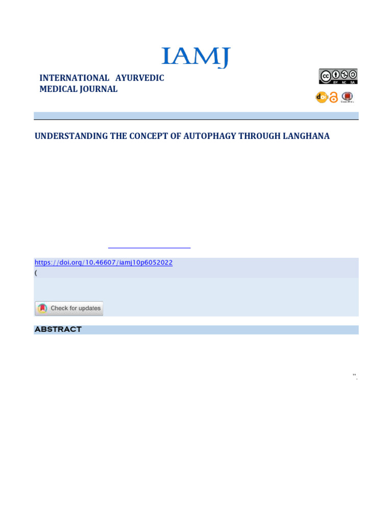 Understanding The Concept of Autophagy Through Langhana | PDF