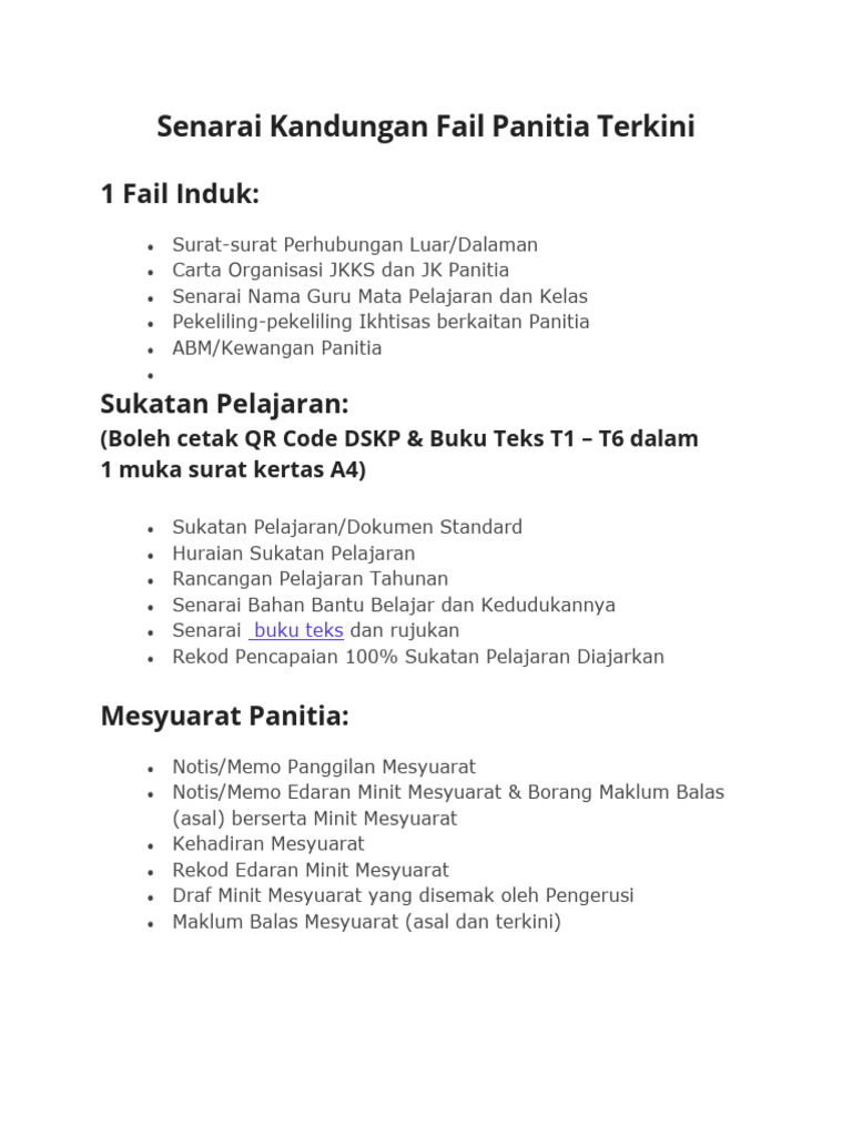 Senarai Semak Fail Panitia | PDF