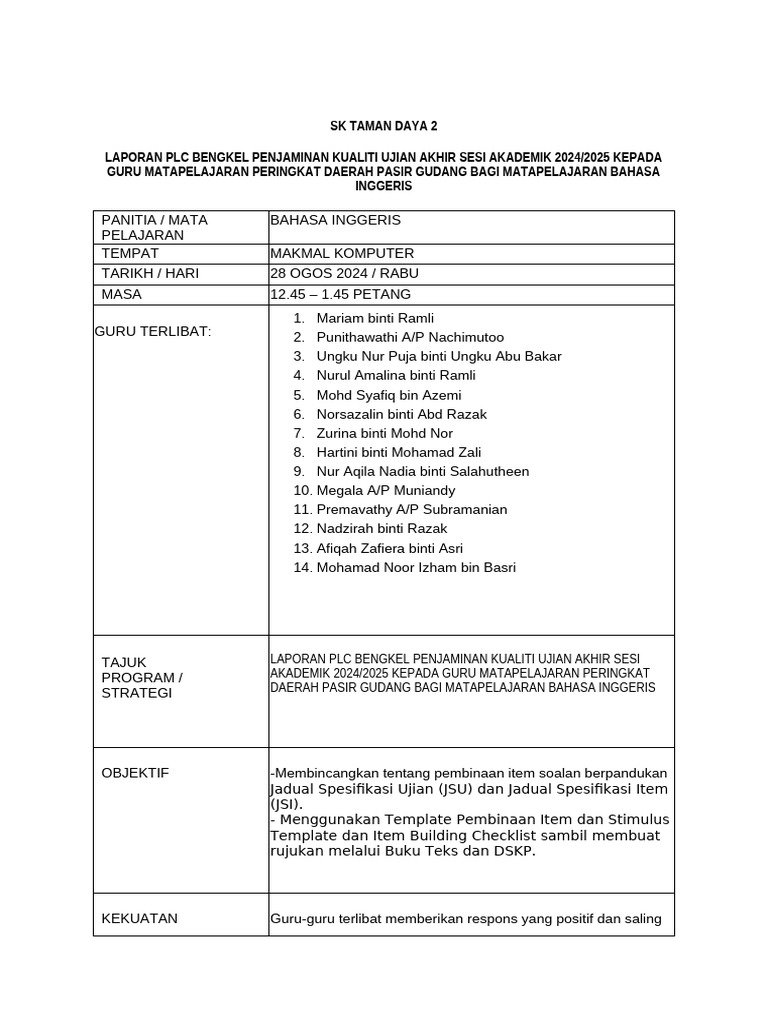 Contoh Laporan PLC | PDF