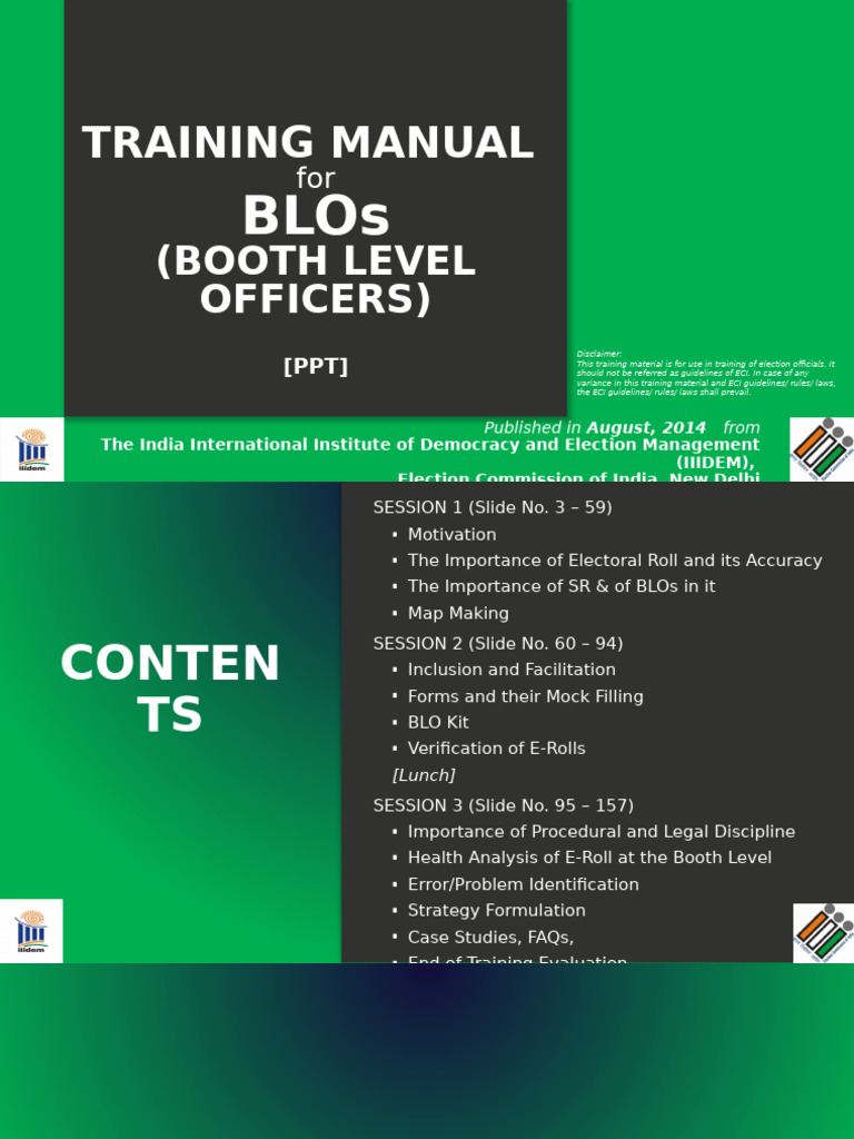 Training Manual: (Booth Level Officers) | PDF