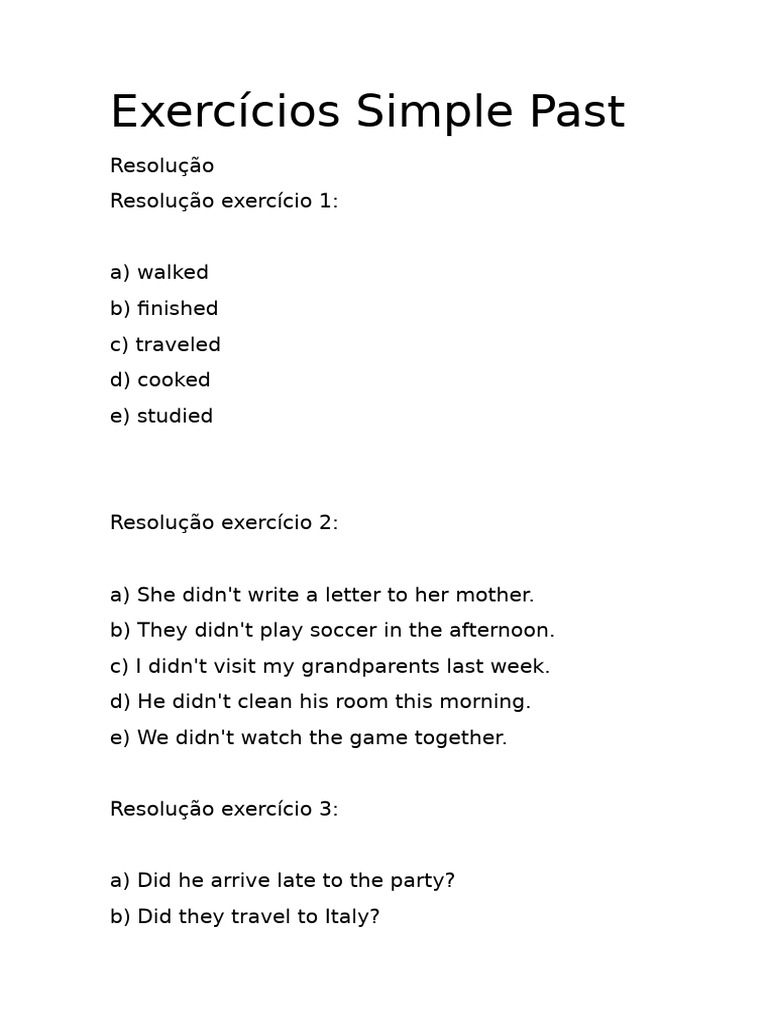 Exercícios Simple Past | PDF