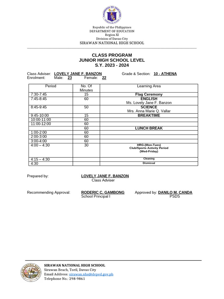 Class Program Athena | PDF