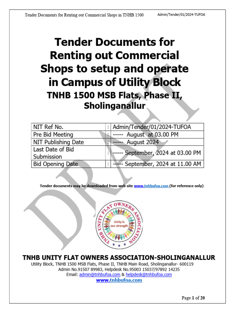 Tender Document For Commercial Shops Draft Version - 18-08-2024 | PDF ...