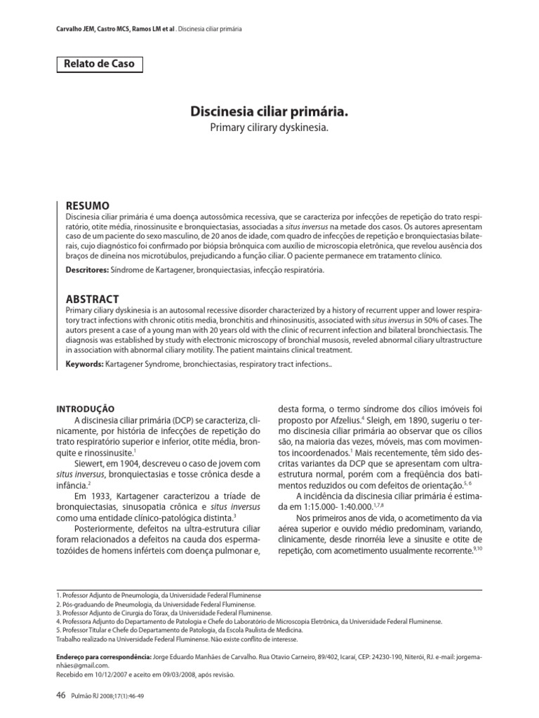 Discinesia Ciliar Primária: Estudo de Caso | PDF | Medicina Clínica ...