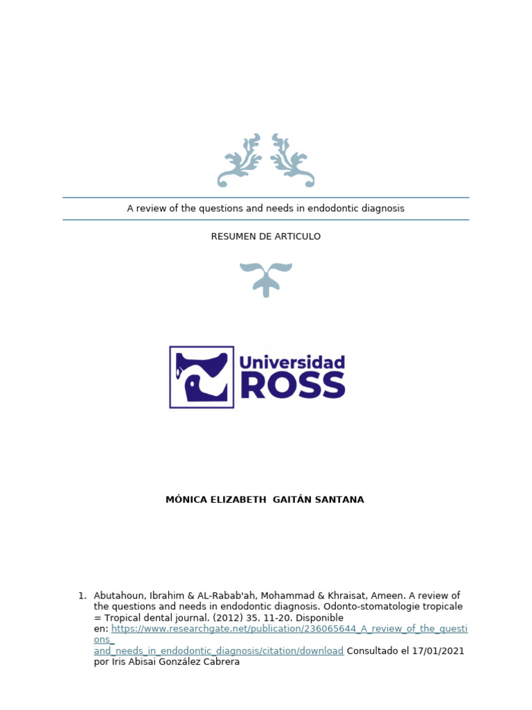 Endodontic Diagnosis Challenges | PDF | Science & Mathematics