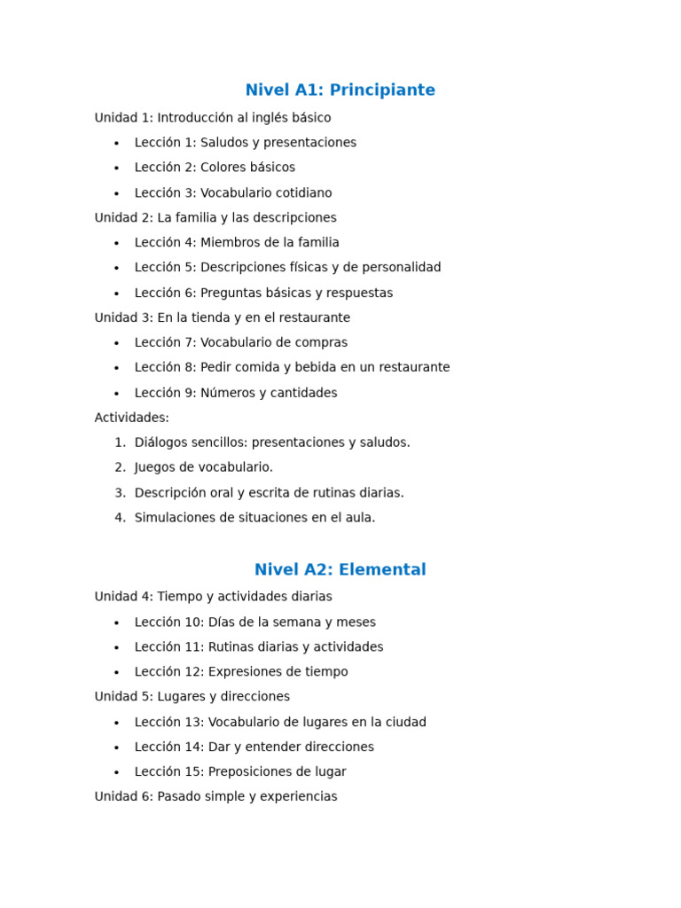 Programa Ingles A1 A2 B1 COMPLETO | PDF
