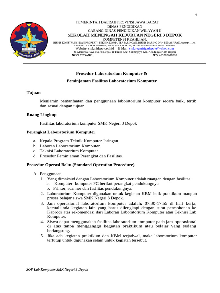 08 SOP Penggunaan Lab Komputer | PDF