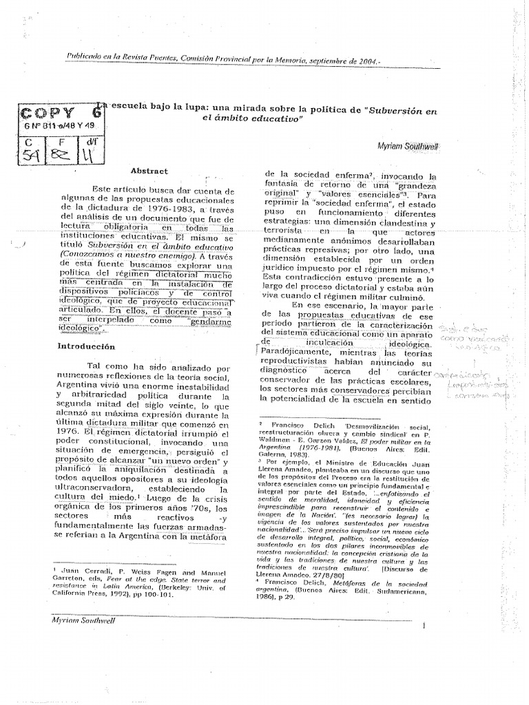 Southwell La Escuela Bajo La Lupa | PDF