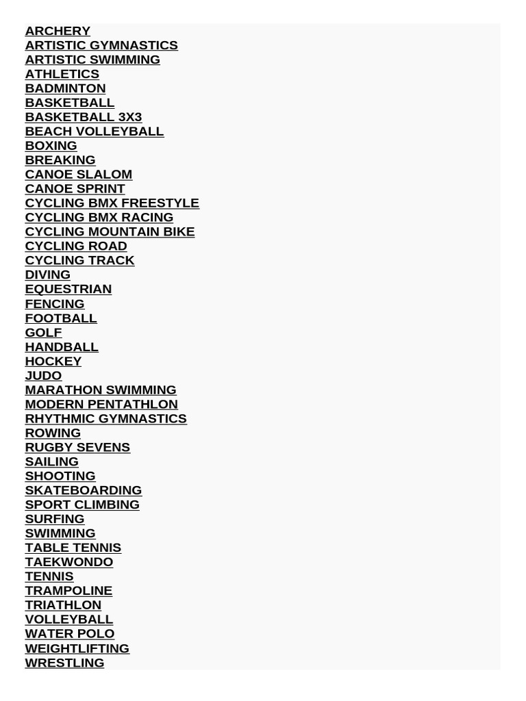 Olympic Sports 2024 | PDF