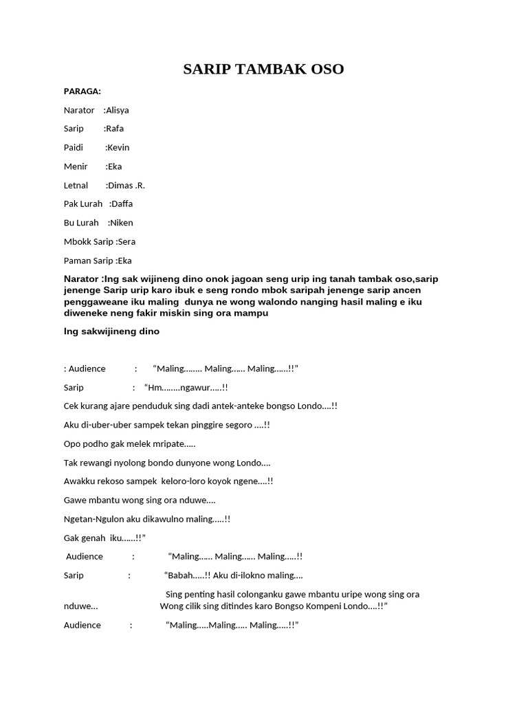 Teks Drama SARIP TAMBAK OSO | PDF
