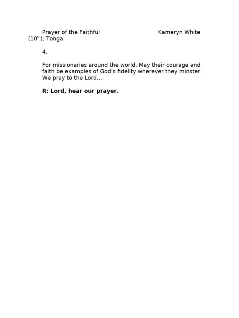 Tonga, Prayer of Faithful | PDF