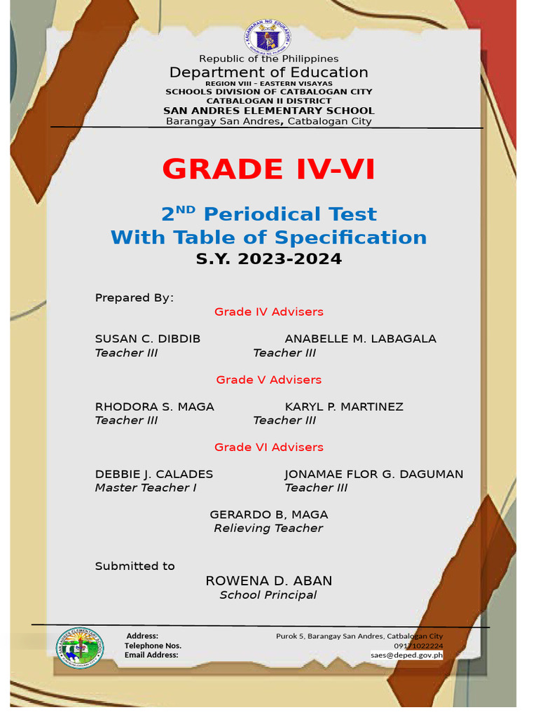 Cover Page 2nd Periodical Test | PDF