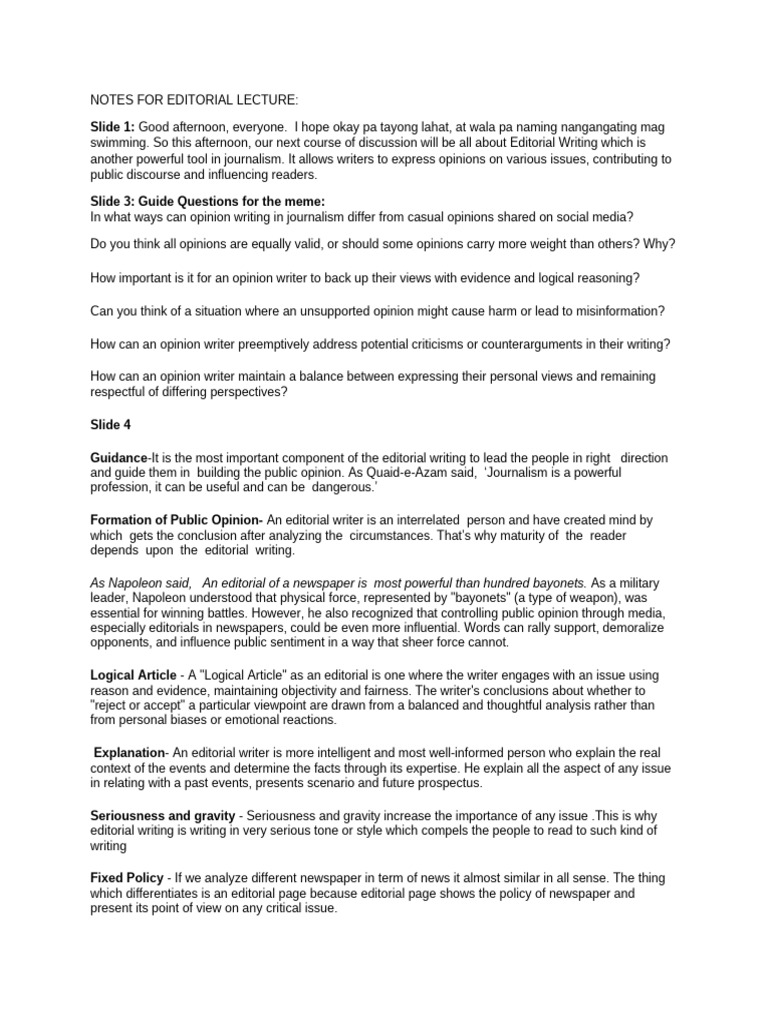 Notes For Editorial Lecture | PDF