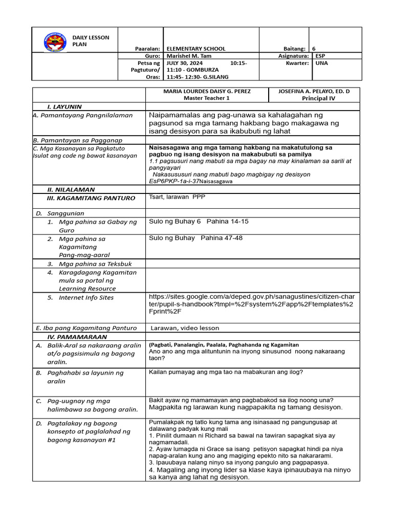 DLP Esp-6 - July 30, 2024-2025 | PDF