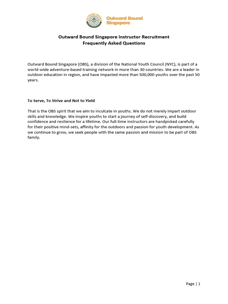 FAQ Outward Bound Singapore Instructor Recruitment - July2019 | PDF