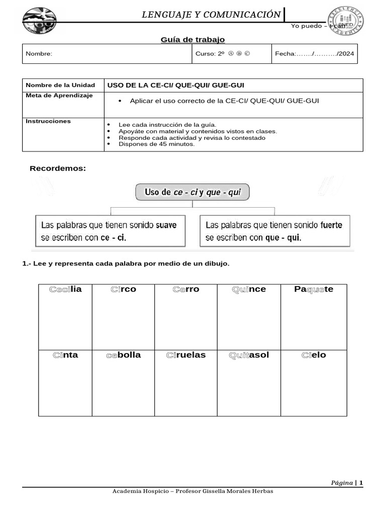 Uso de CE-CI y QUE-QUI en Lenguaje | PDF