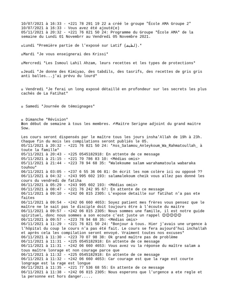Discussion WhatsApp Avec École AMA Groupe 2 | PDF