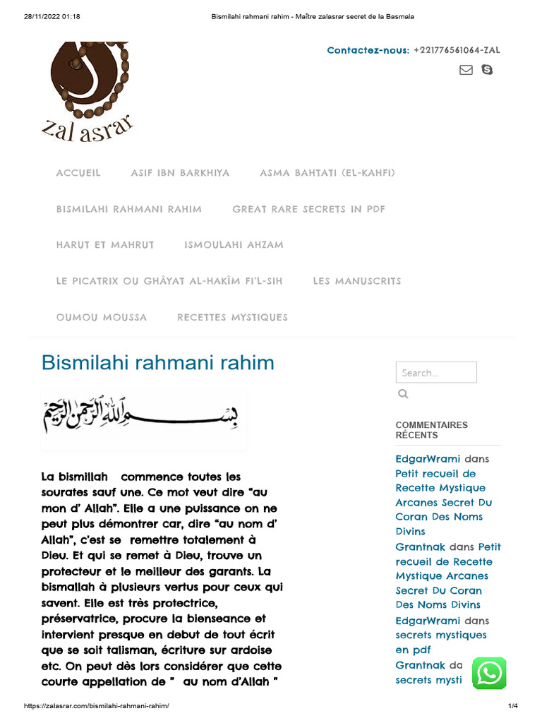 Bismilahi Rahmani Rahim - Maître Zalasrar Secret de La Basmala | PDF
