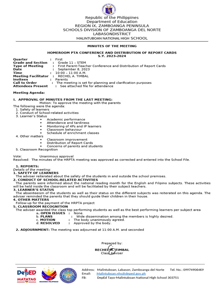 Hrpta Minutes of Meeting | PDF | Behavior Modification | Wellness