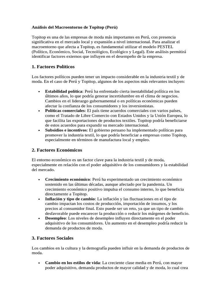 Análisis Del Macroentorno de Topitop | PDF