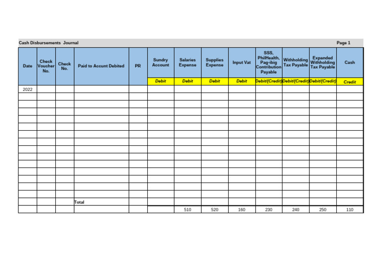 Cash Disbursement Journal 1 Page A4 | PDF